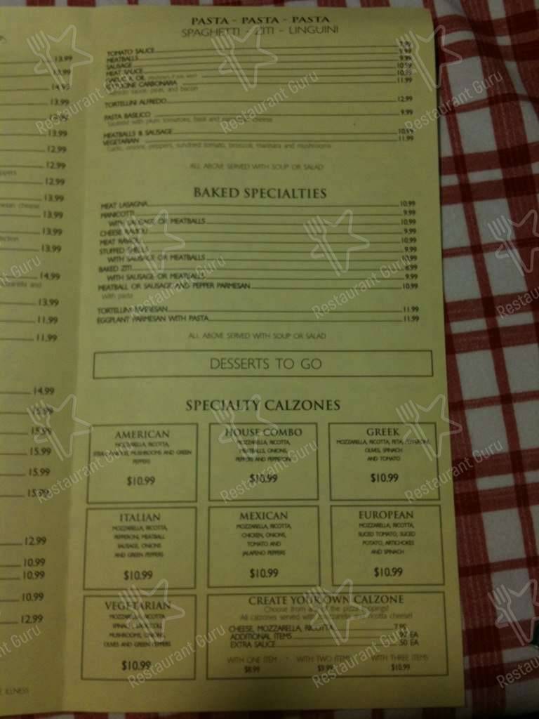 Menu at Parthenon Restaurant, South Hadley