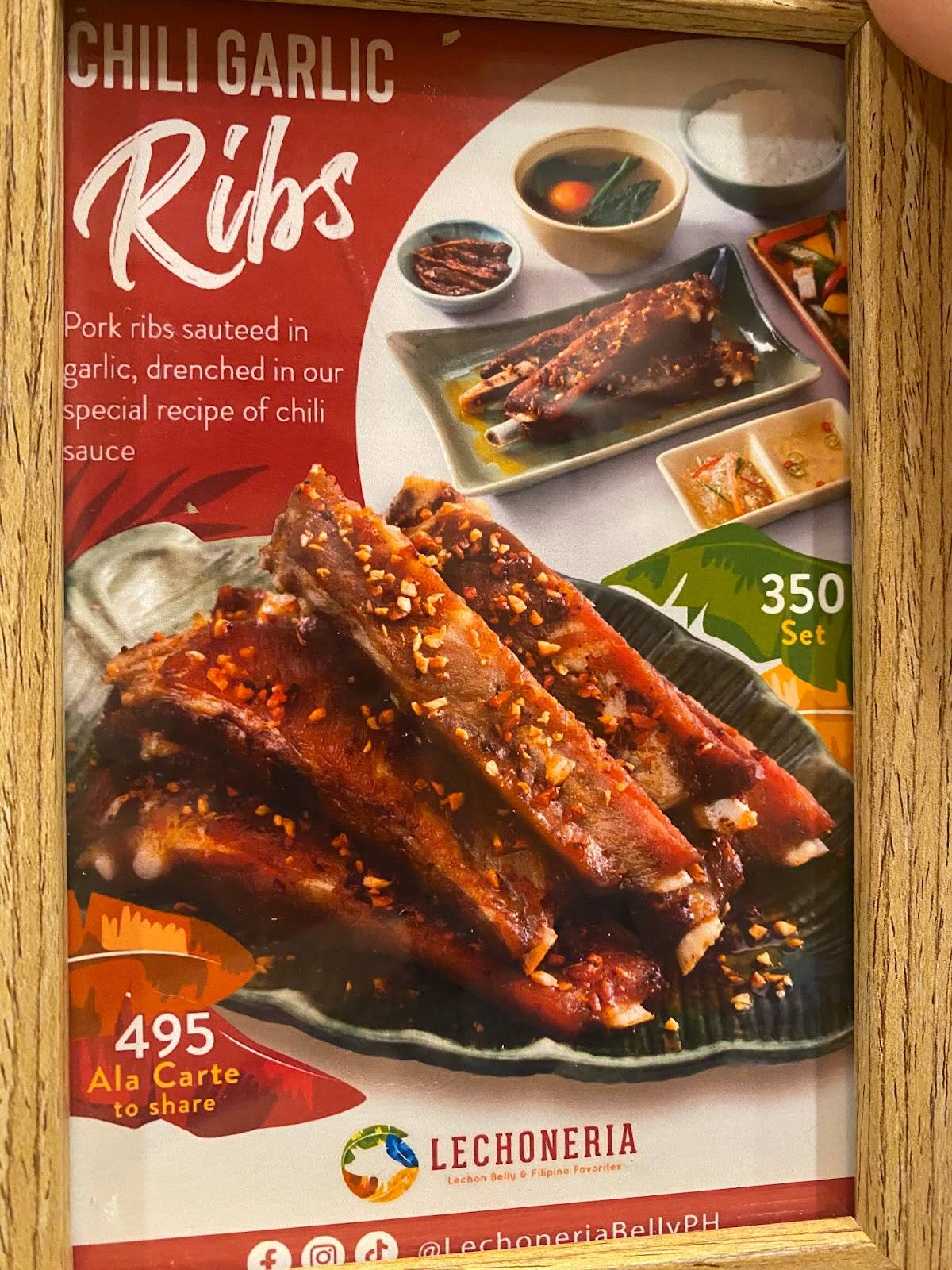 Menu at Lechoneria restaurant, Pasay