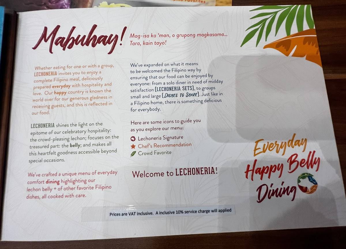 Menu at Lechoneria restaurant, Pasay