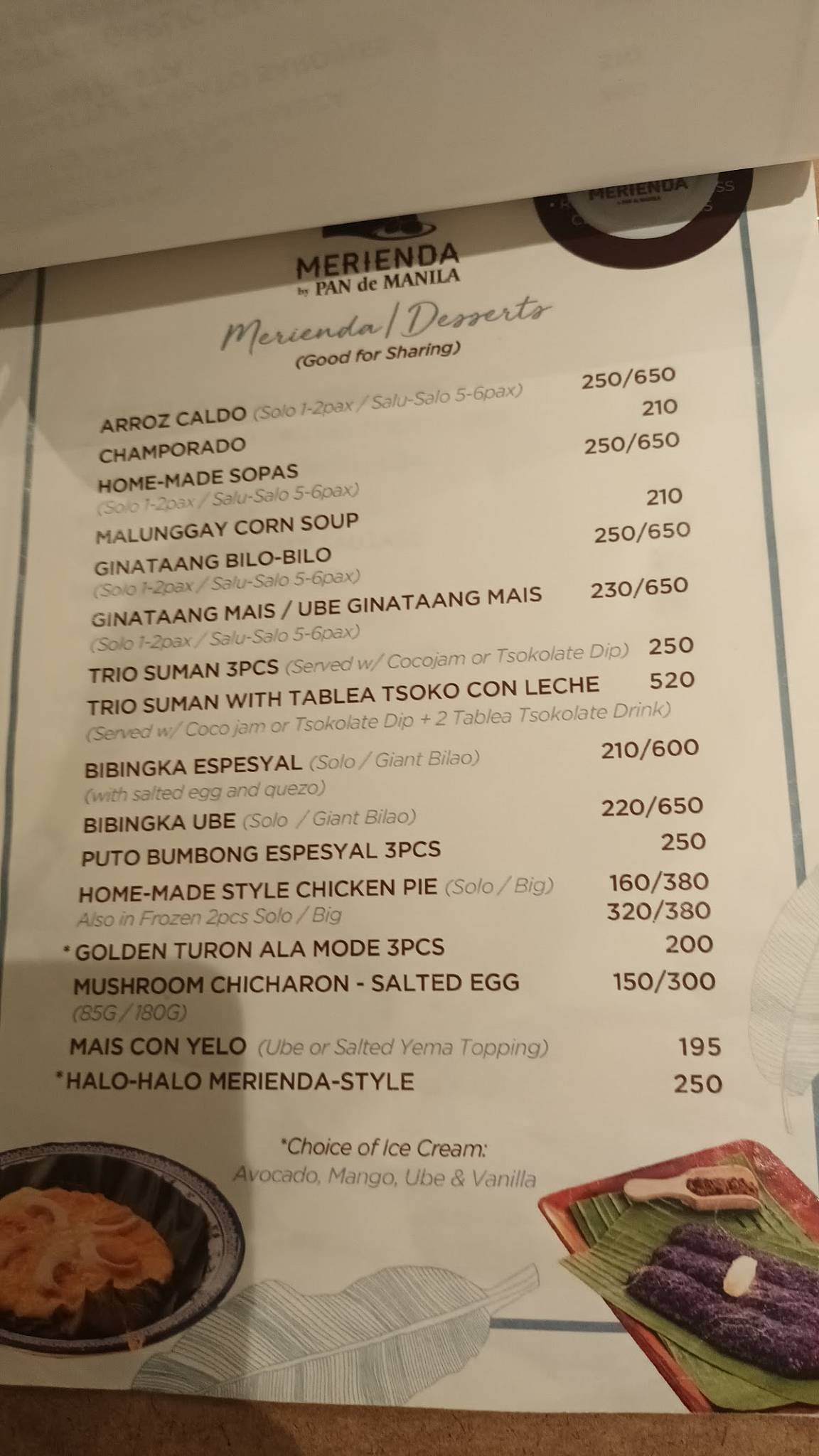 Menu at Merienda by Pan de Manila restaurant, Pasig