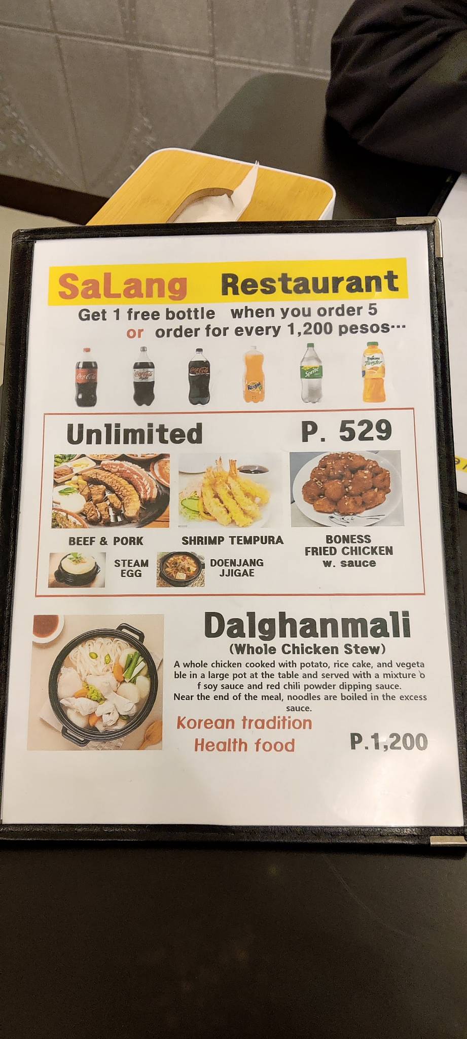 Menu at Salang Restaurant, Pasig
