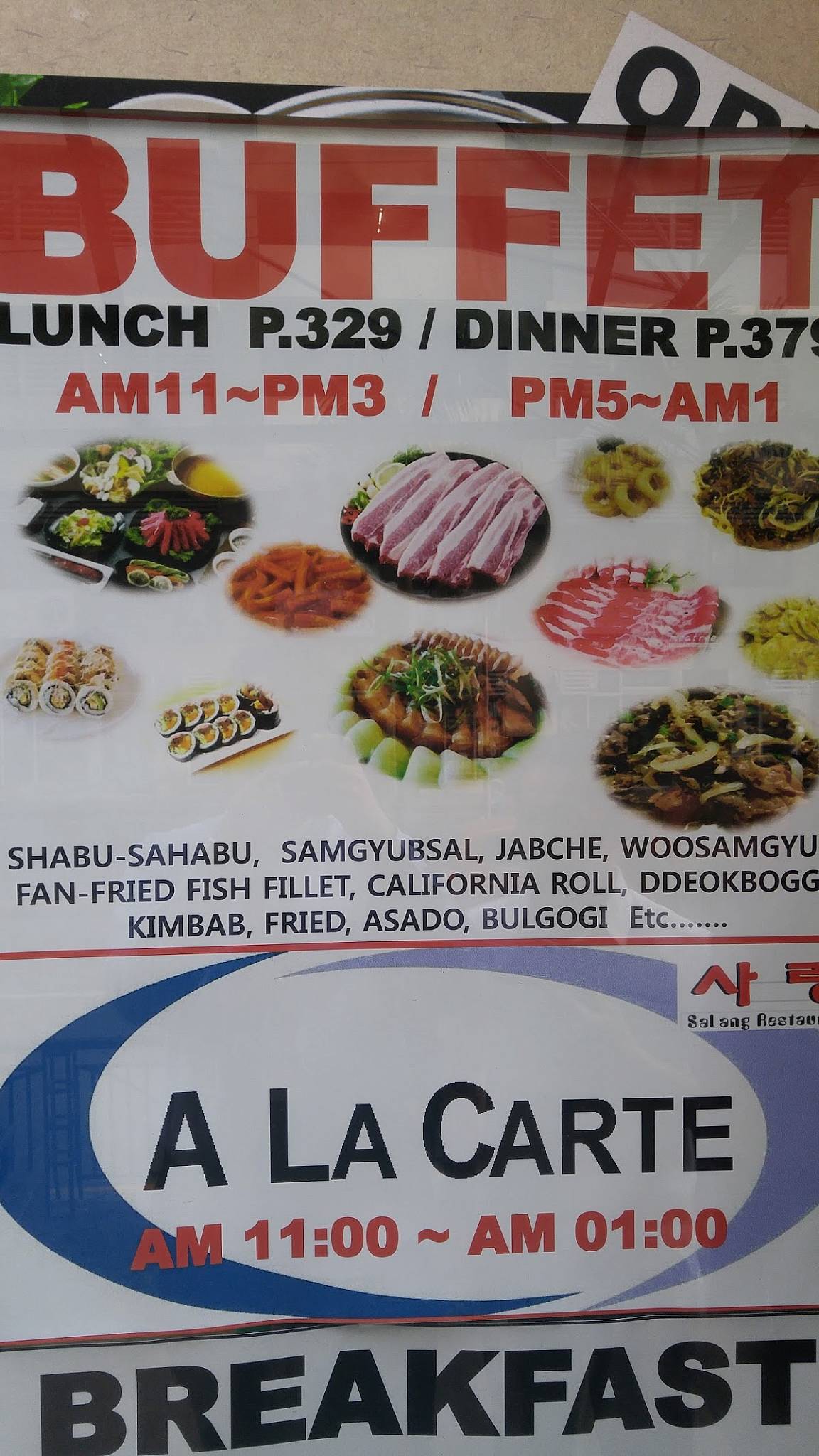 Menu at Salang Restaurant, Pasig