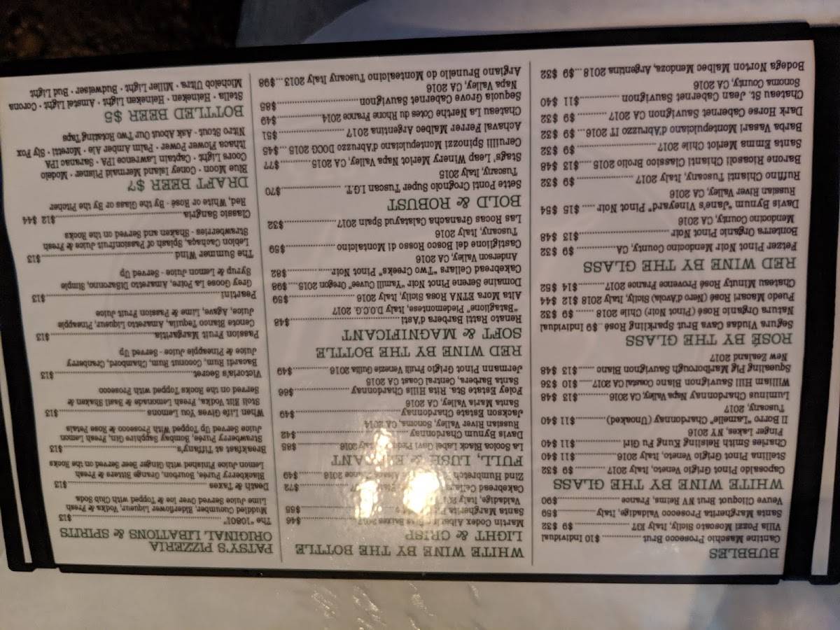 Menu at Patsy’s Pizzeria of New Rochelle, New Rochelle