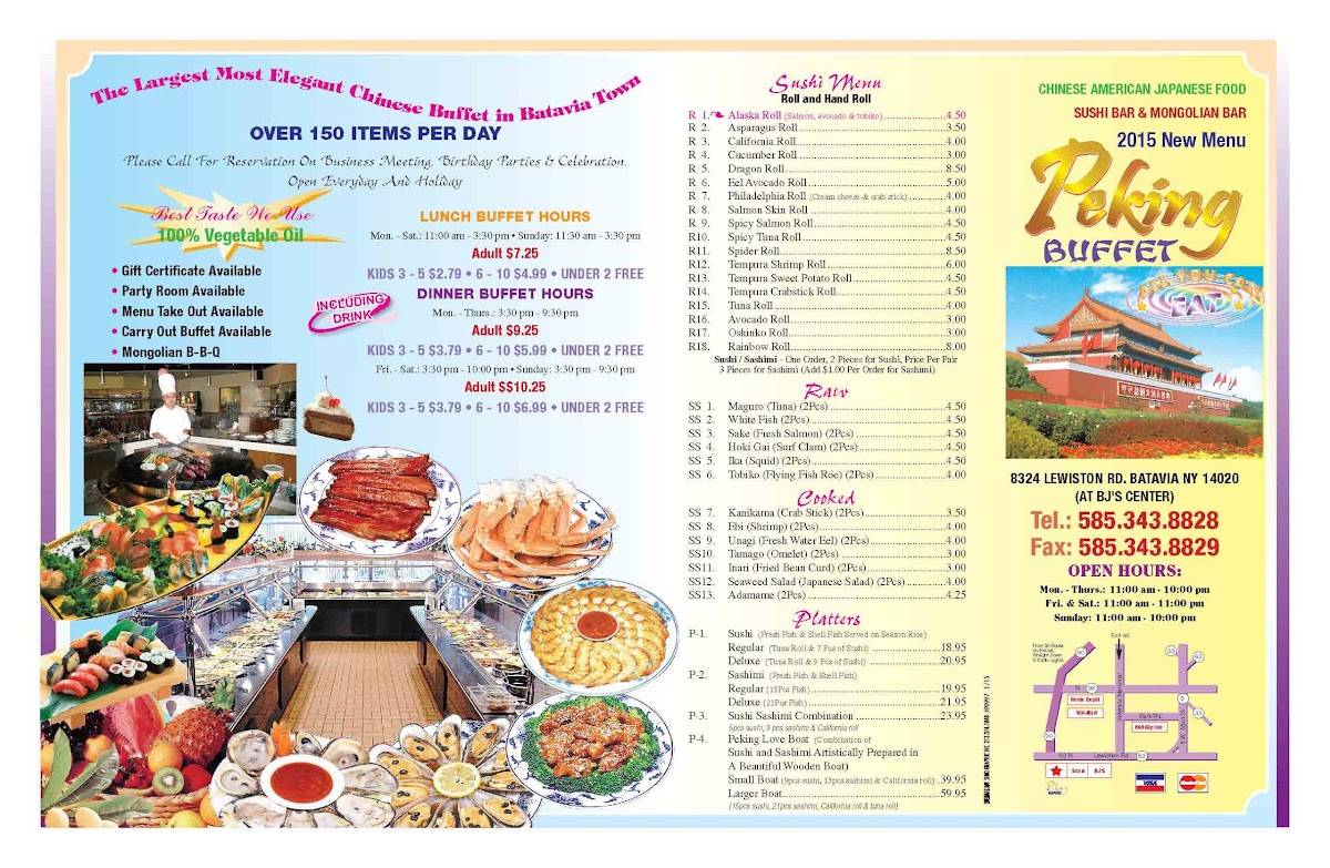 Menu at Peking Buffet restaurant, Batavia