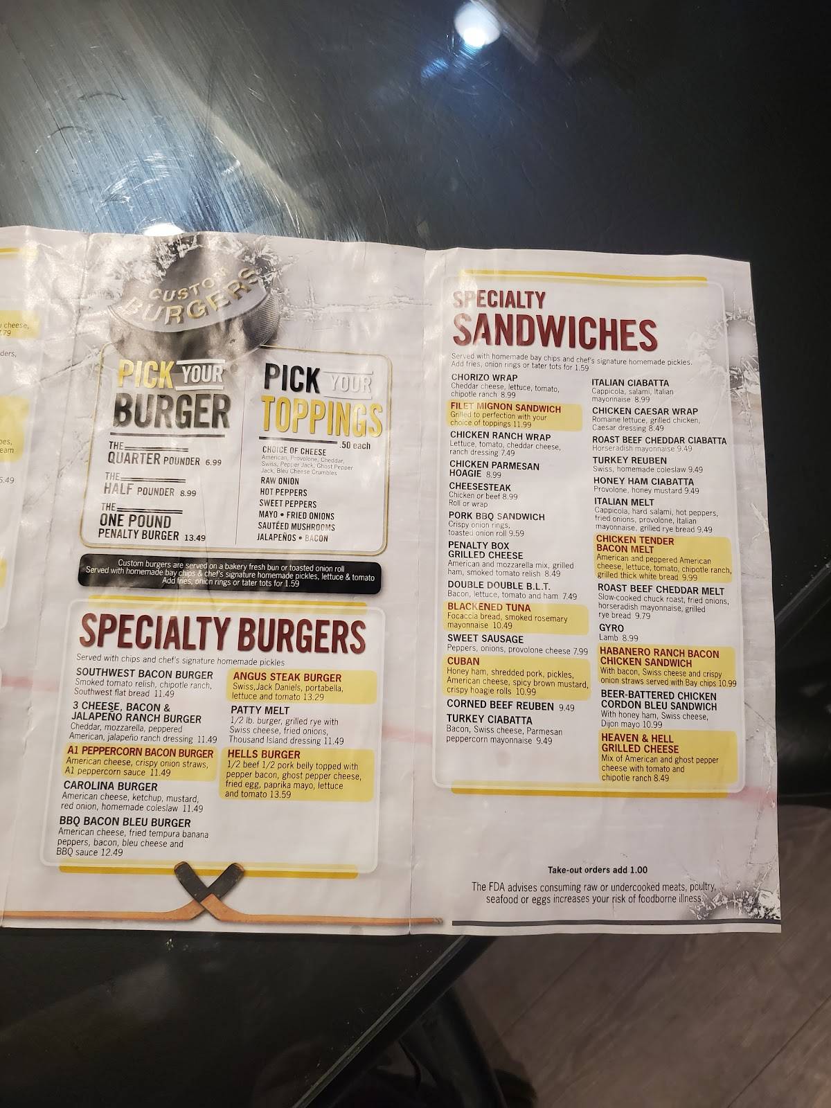 Menu at Penalty Box pub & bar, Scranton