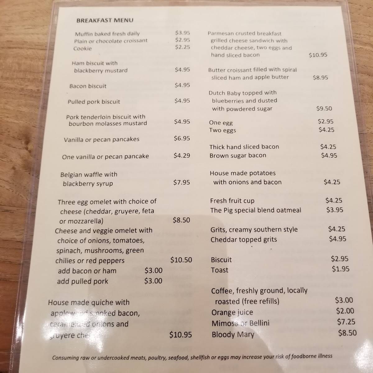 Menu at The Perfect Pig restaurant, Seagrove Beach, E County Hwy 30A