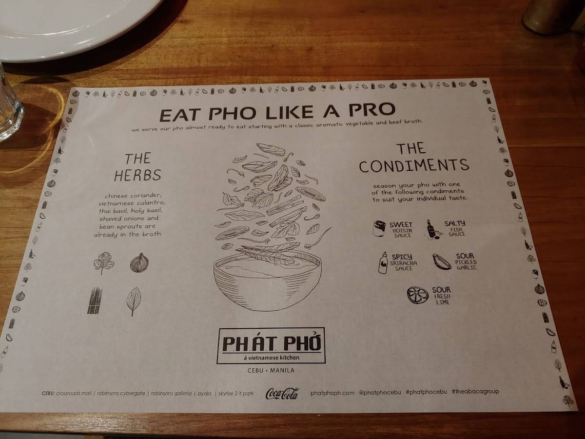 Menu at Phat Pho restaurant, Cebu City, 8WH5+8MF