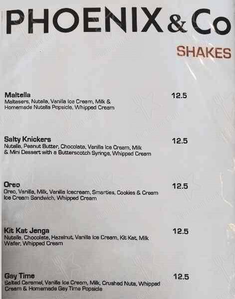 Menu at Phoenix and Co restaurant, Plenty
