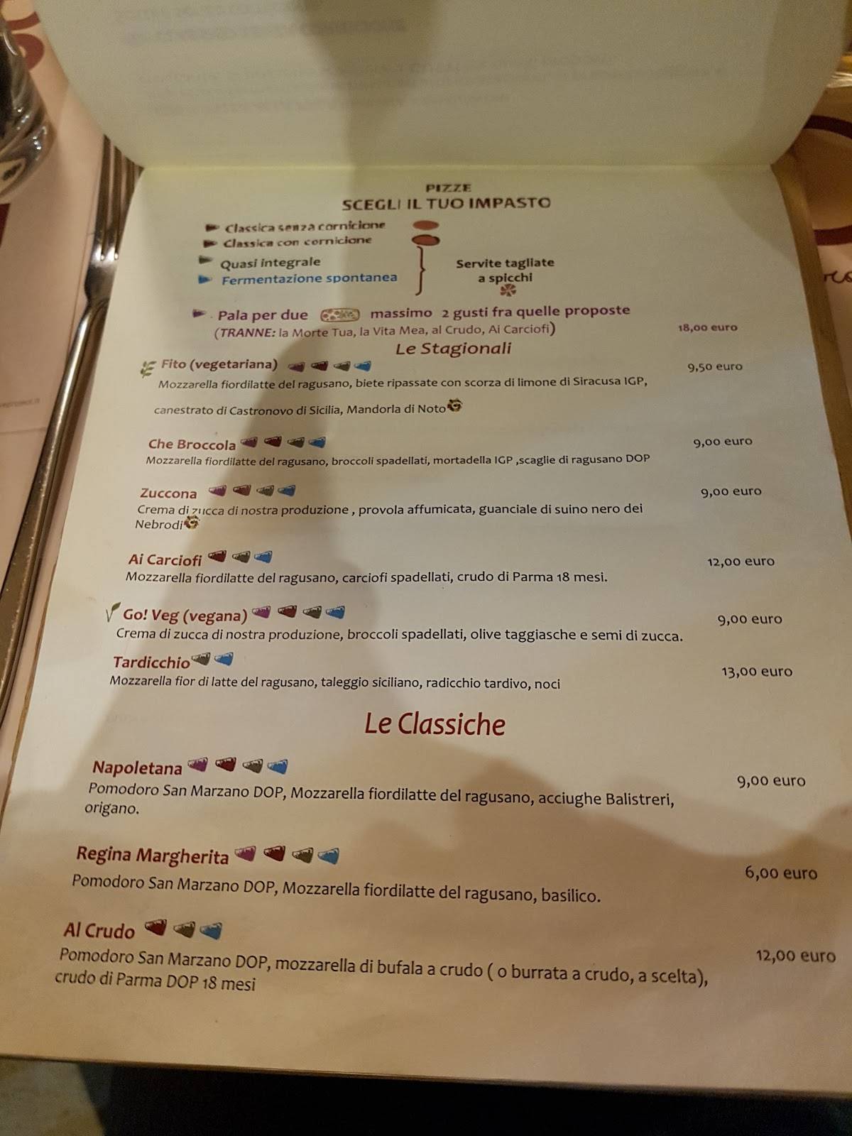 Menu da Piano B pizzeria, Siracusa
