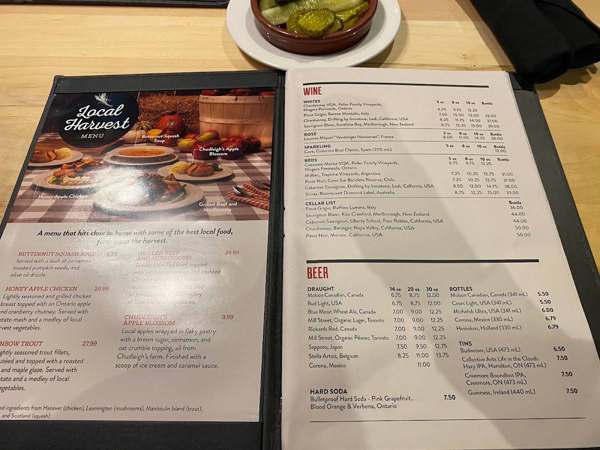 Menu at Pickle Barrel, London