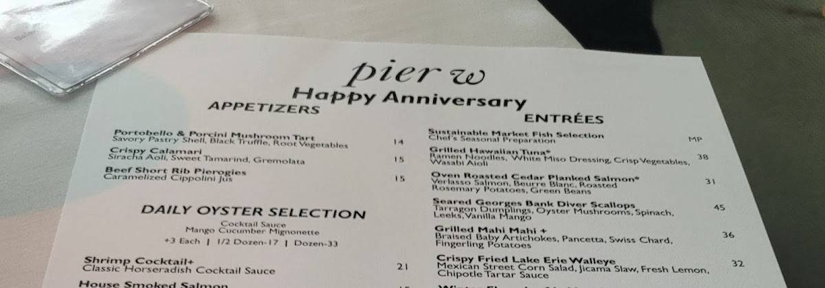 Menu at Pier W restaurant, Lakewood