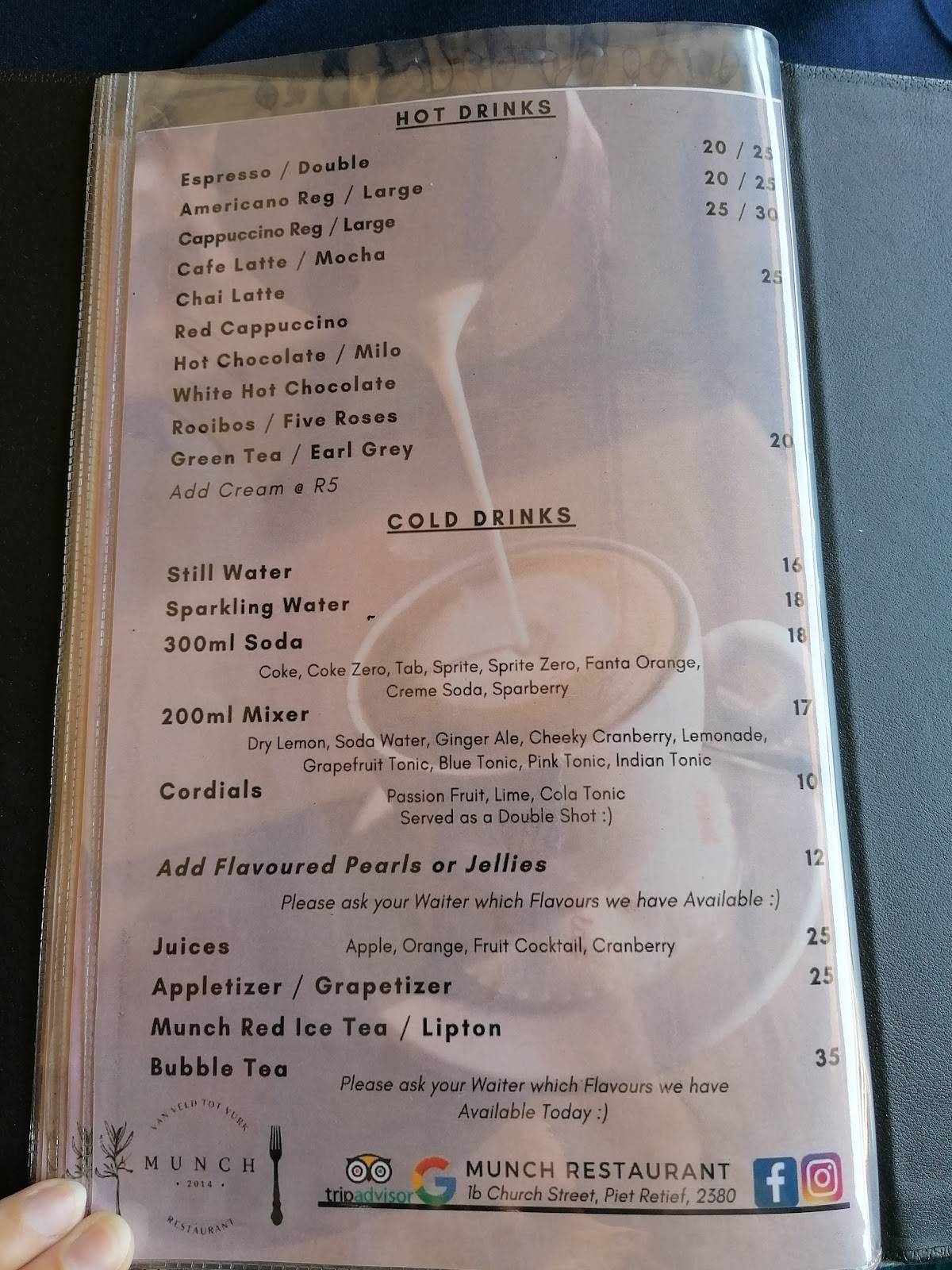 Menu at Munch Restaurant, Piet Retief
