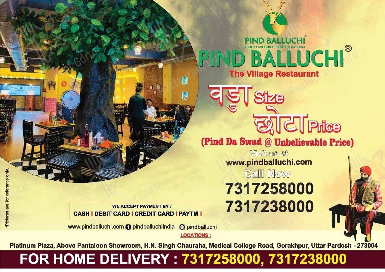 Menu at Pind Balluchi, Gorakhpur