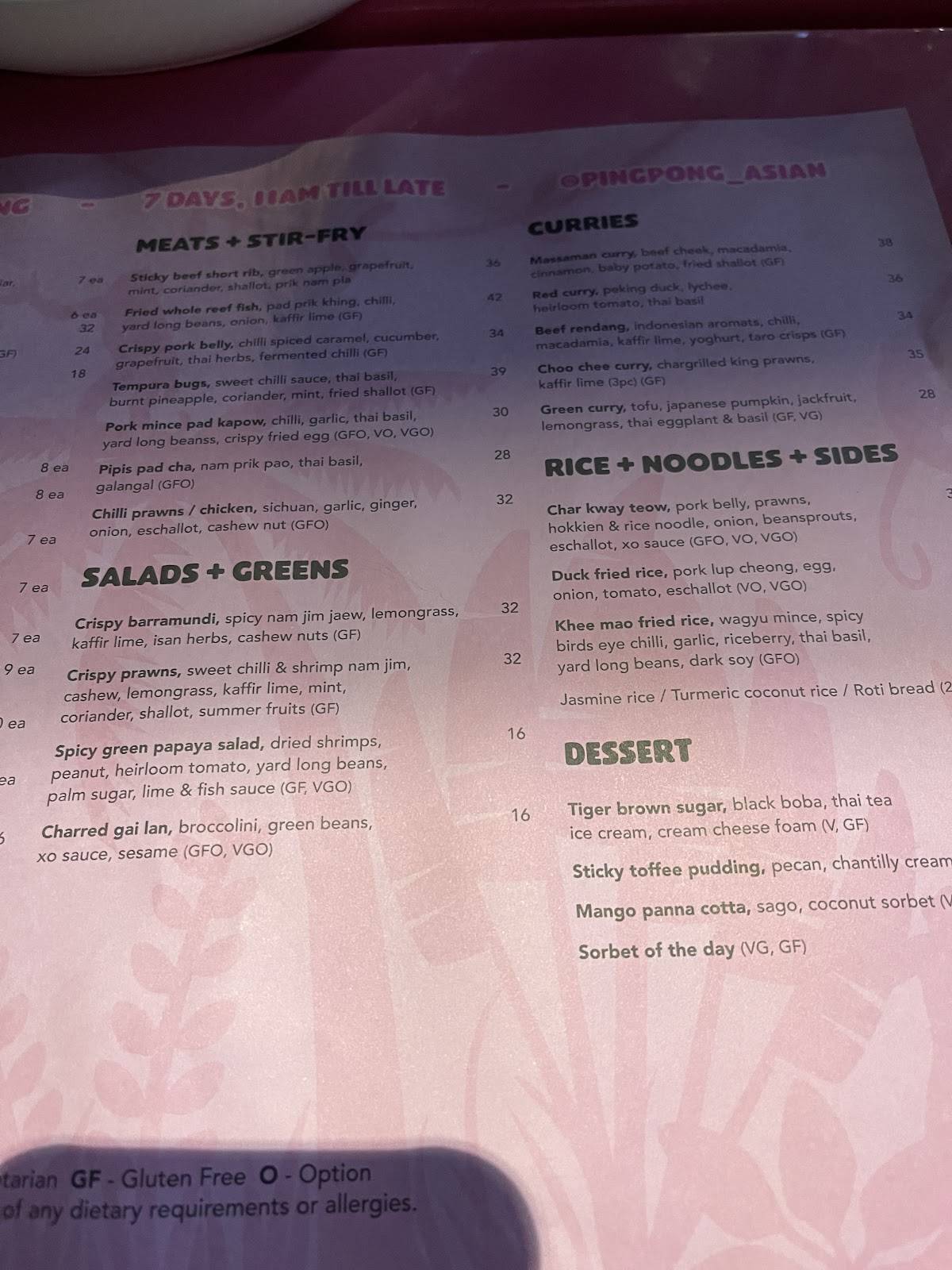 Menu at Ping Pong restaurant, Newstead