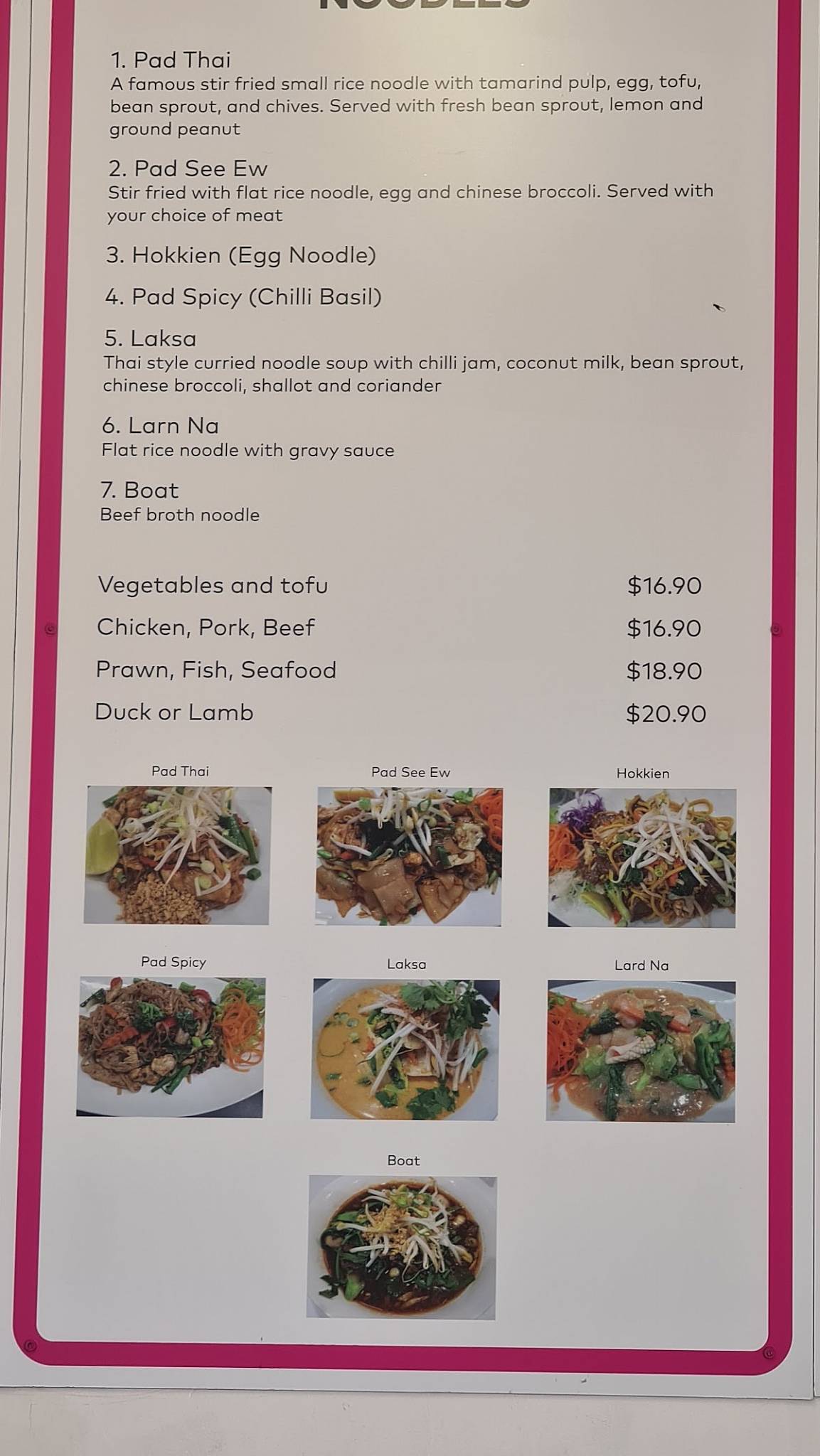 Menu at Pinto Thai restaurant, Tweed Heads South