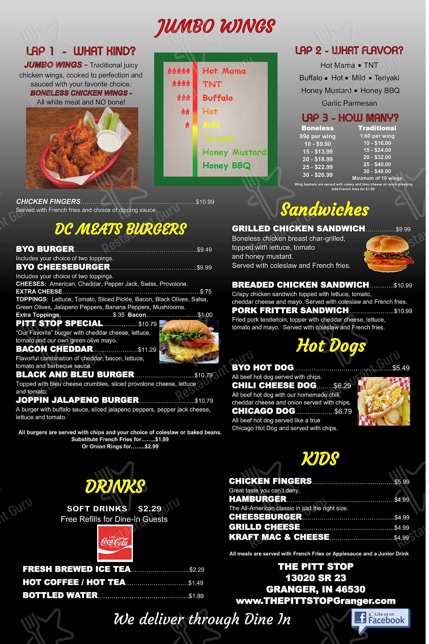 Menu at Pitt Stop Sports Bar & Grill, Granger
