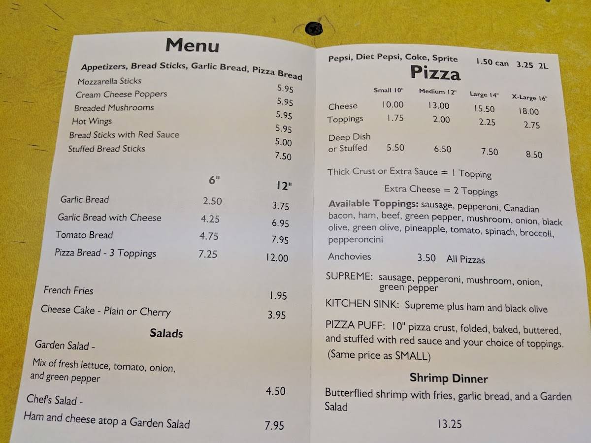 Menu at Pizza Palace pizzeria, Cedar Lake