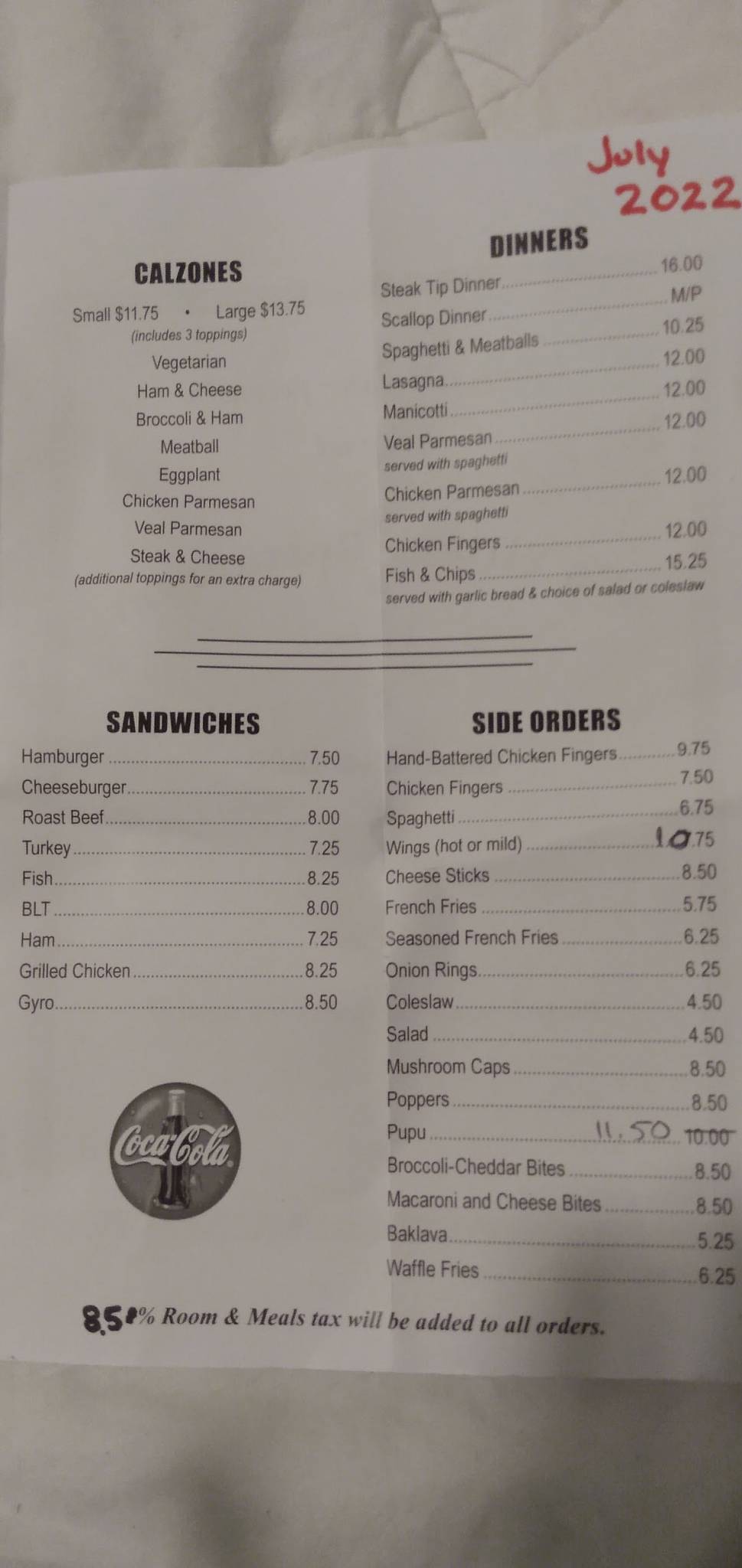 Menu at Al’s Village Pizza pizzeria, Franklin