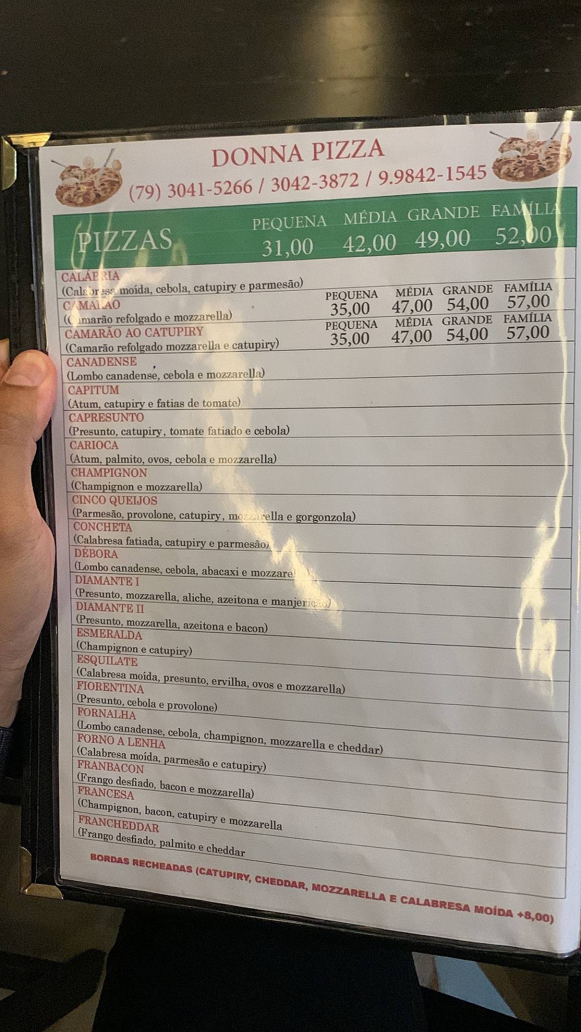 Menu em Donna Pizza restaurante, Aracaju