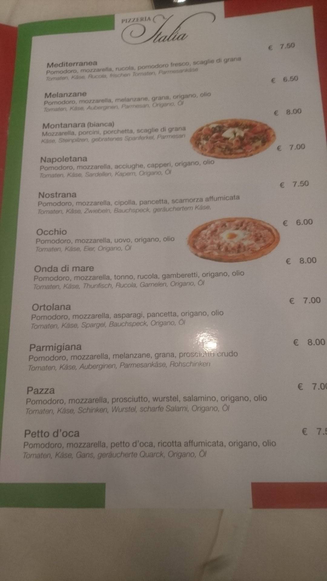 Menu da Italia pizzeria, Cormons