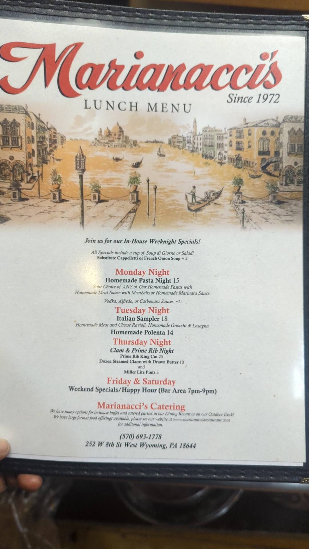 Menu at Marianacci's Restaurant, Wyoming