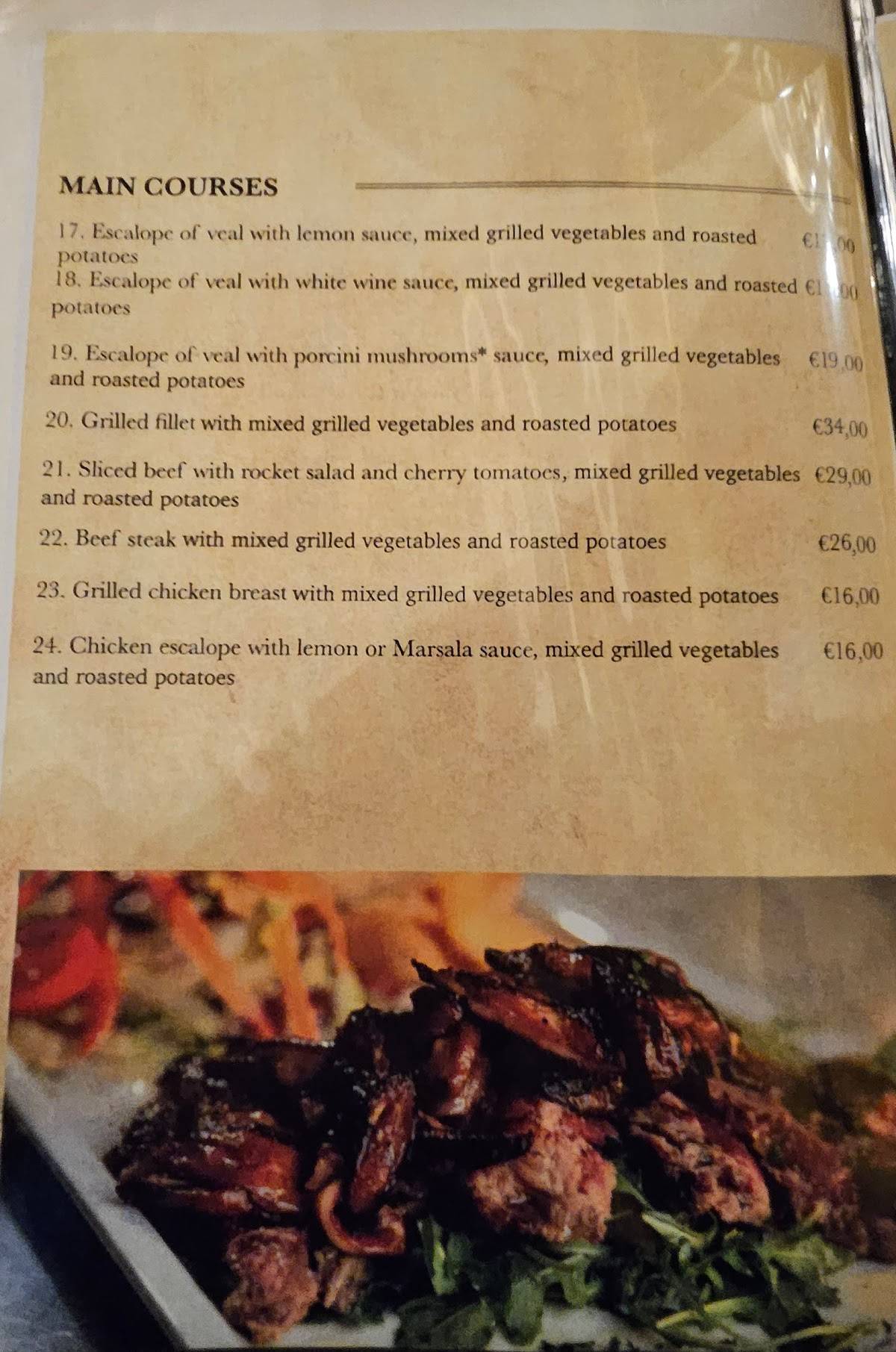 Menu at Nerone pizzeria, Rome, Via del Viminale