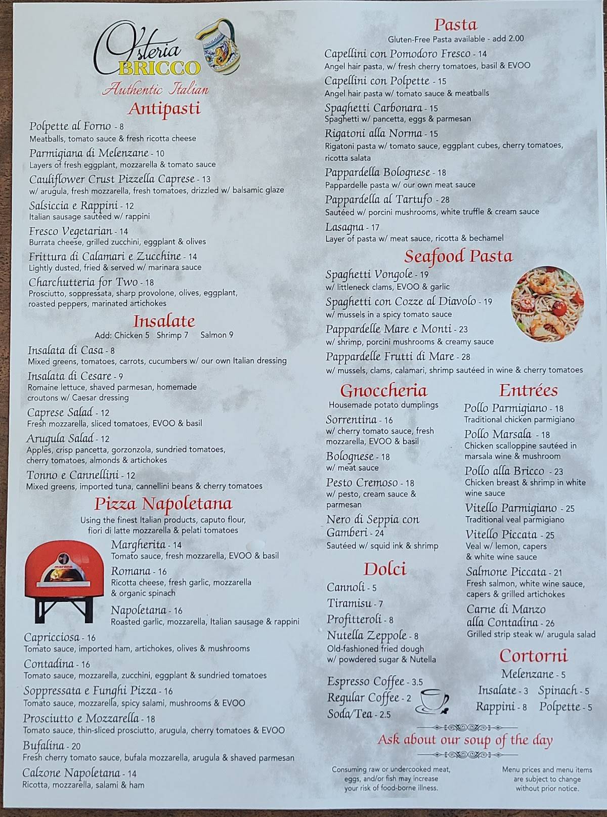 Menu at Osteria Bricco pizzeria, Seminole
