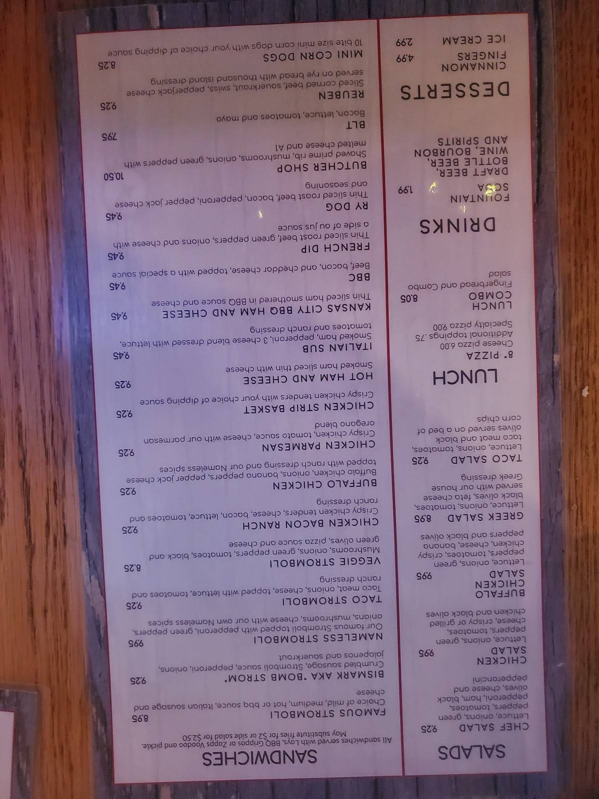 Menu at Rounders Too pizzeria, Evansville