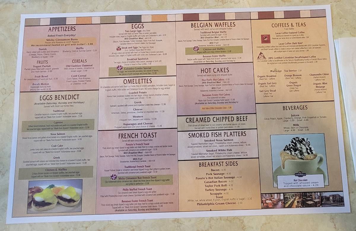 Menu at Ponzio's Diner-Bakery-Bar, Cherry Hill