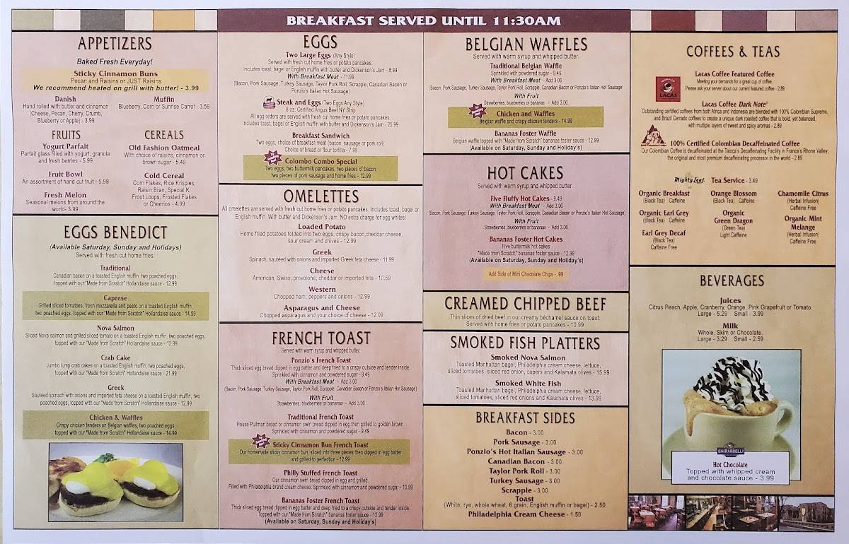 Menu at Ponzio's Diner-Bakery-Bar, Cherry Hill