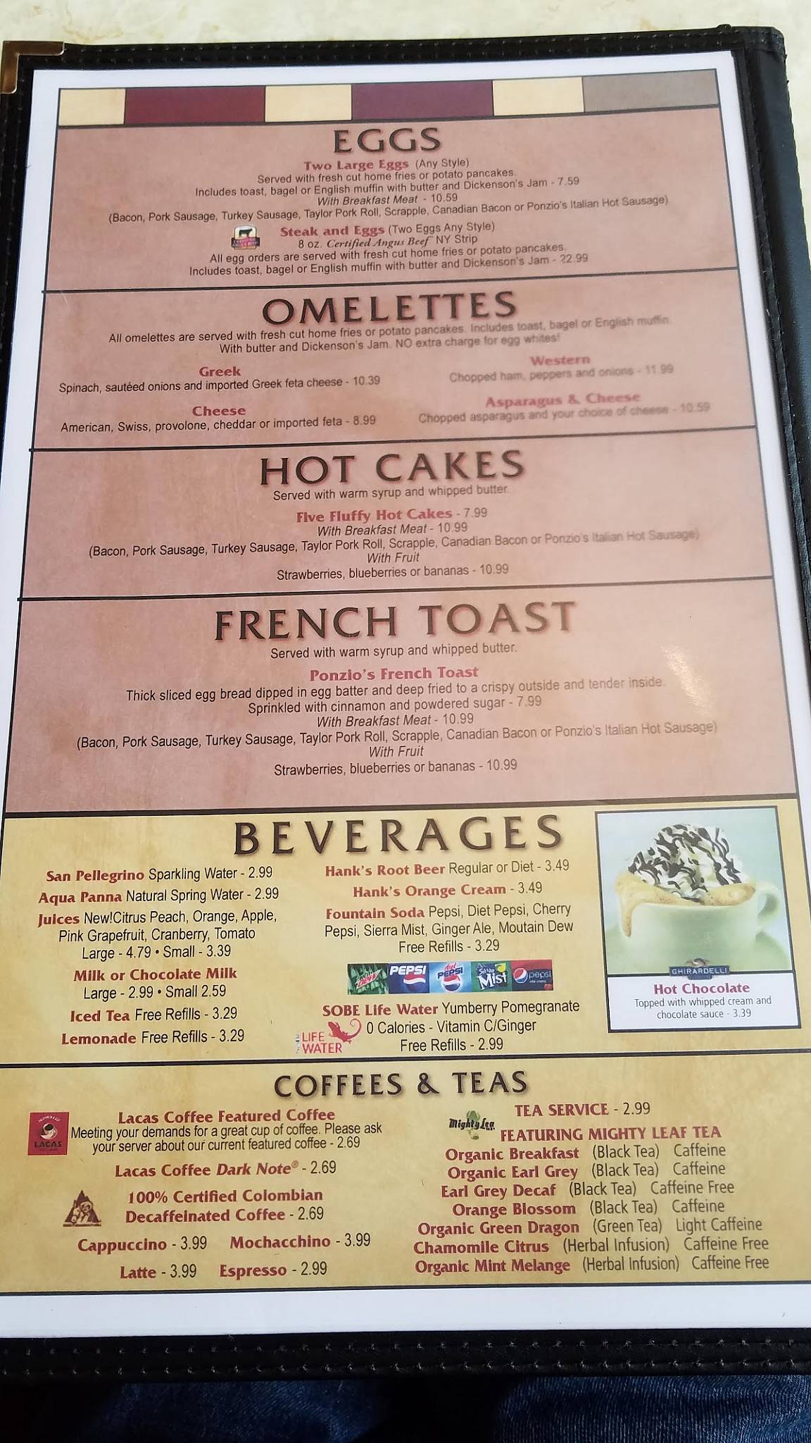 Menu at Ponzio's Diner-Bakery-Bar, Cherry Hill
