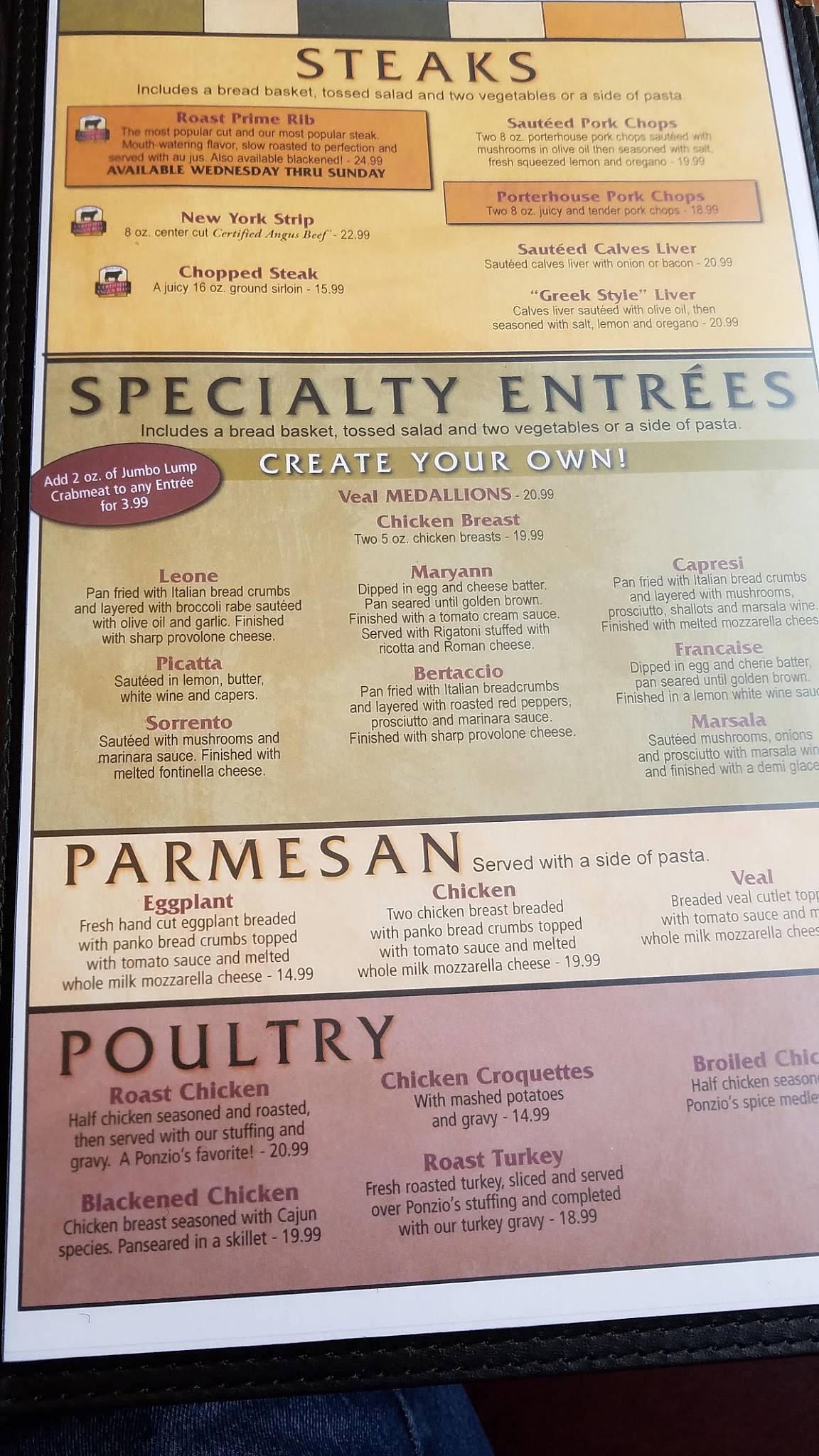 Menu at Ponzio's Diner-Bakery-Bar, Cherry Hill
