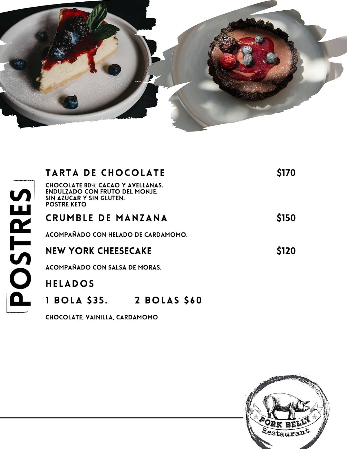 Menu at Pork Belly restaurant, San Miguel de Allende