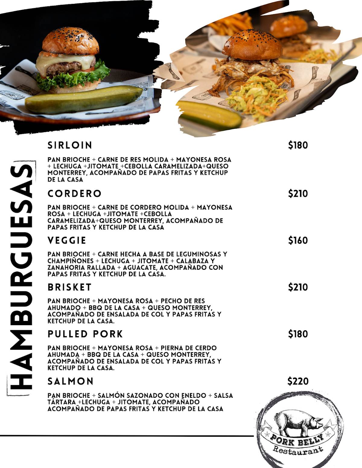 Menu at Pork Belly restaurant, San Miguel de Allende