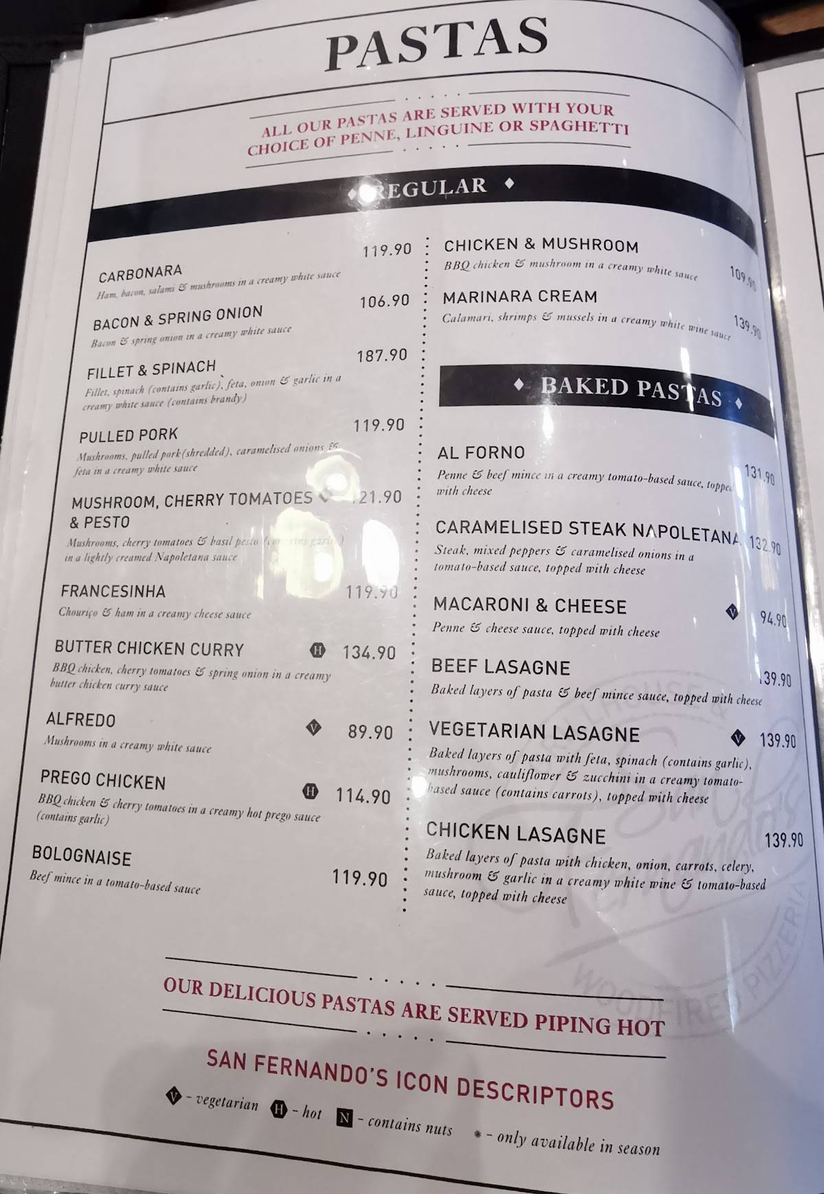 Menu at San Fernando's Grillhouse & Woodfired Pizzeria, Port Elizabeth