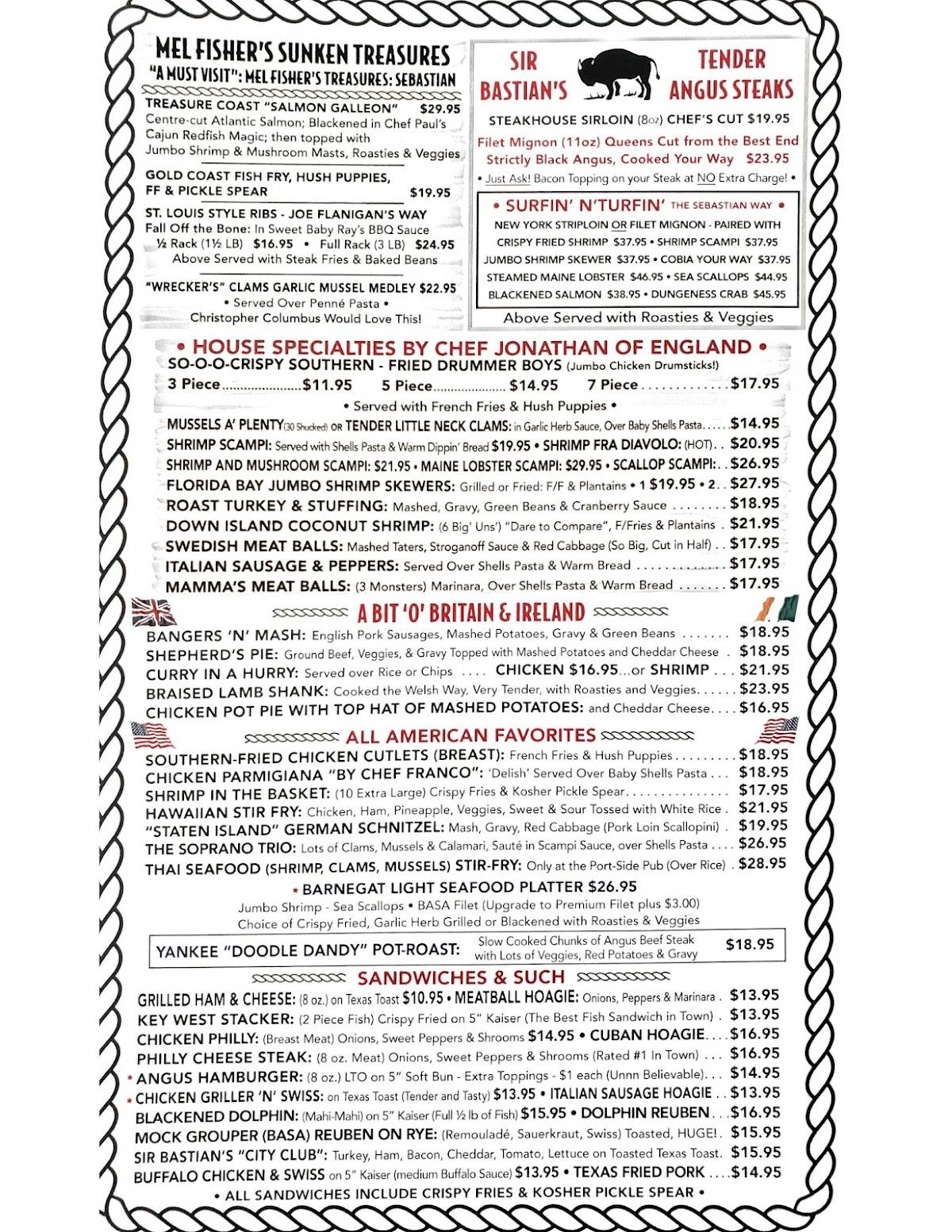 Menu at Portside Pub & Grille, Sebastian