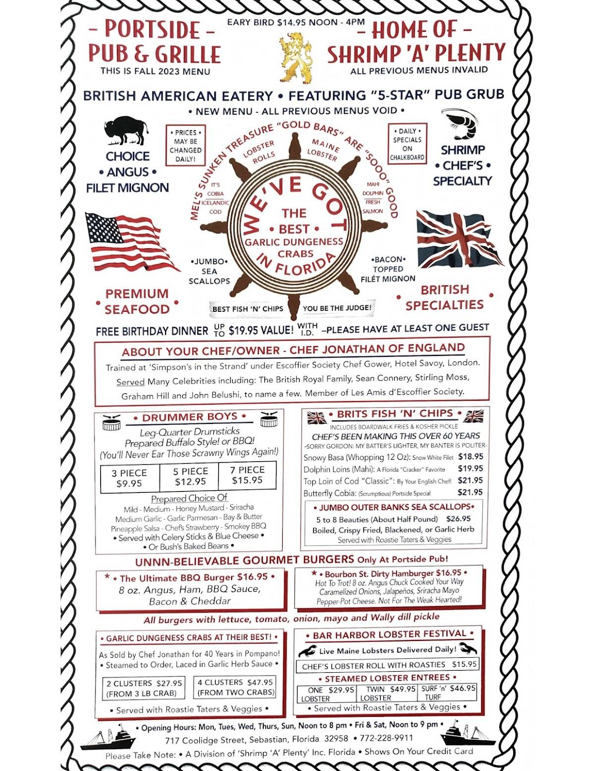 Menu at Portside Pub & Grille, Sebastian