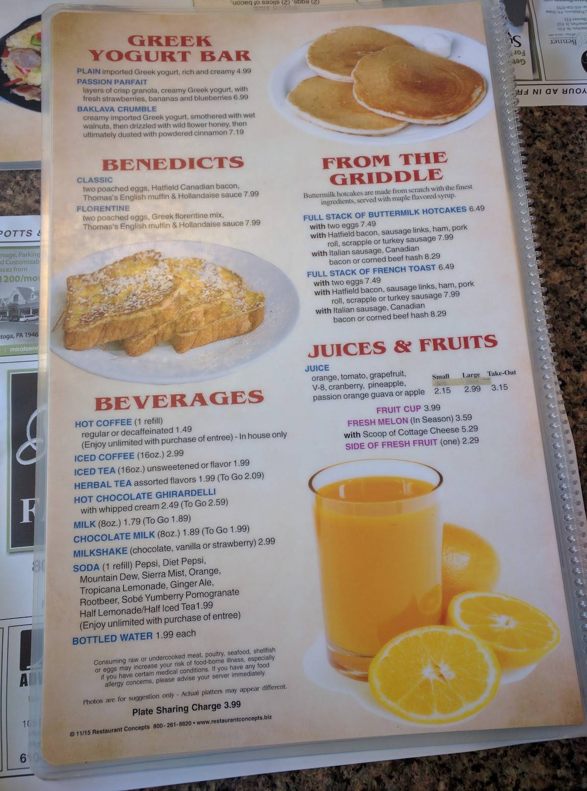 Menu at Potts & Penn Family Diner restaurant, Pottstown