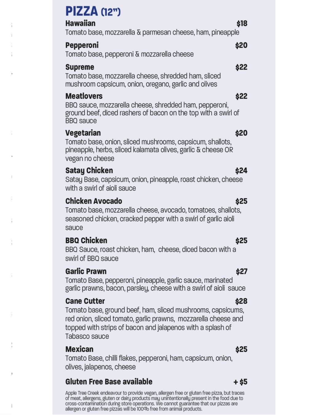 Menu at Apple Tree Creek Pub, Apple Tree Creek