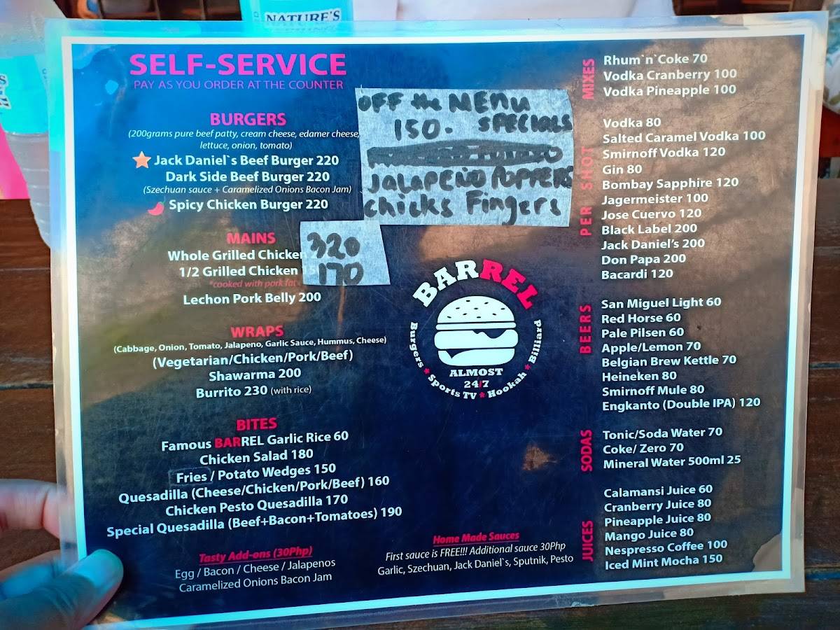 Menu at BARREL: Beachfront Sports Bar (Siargao), General Luna