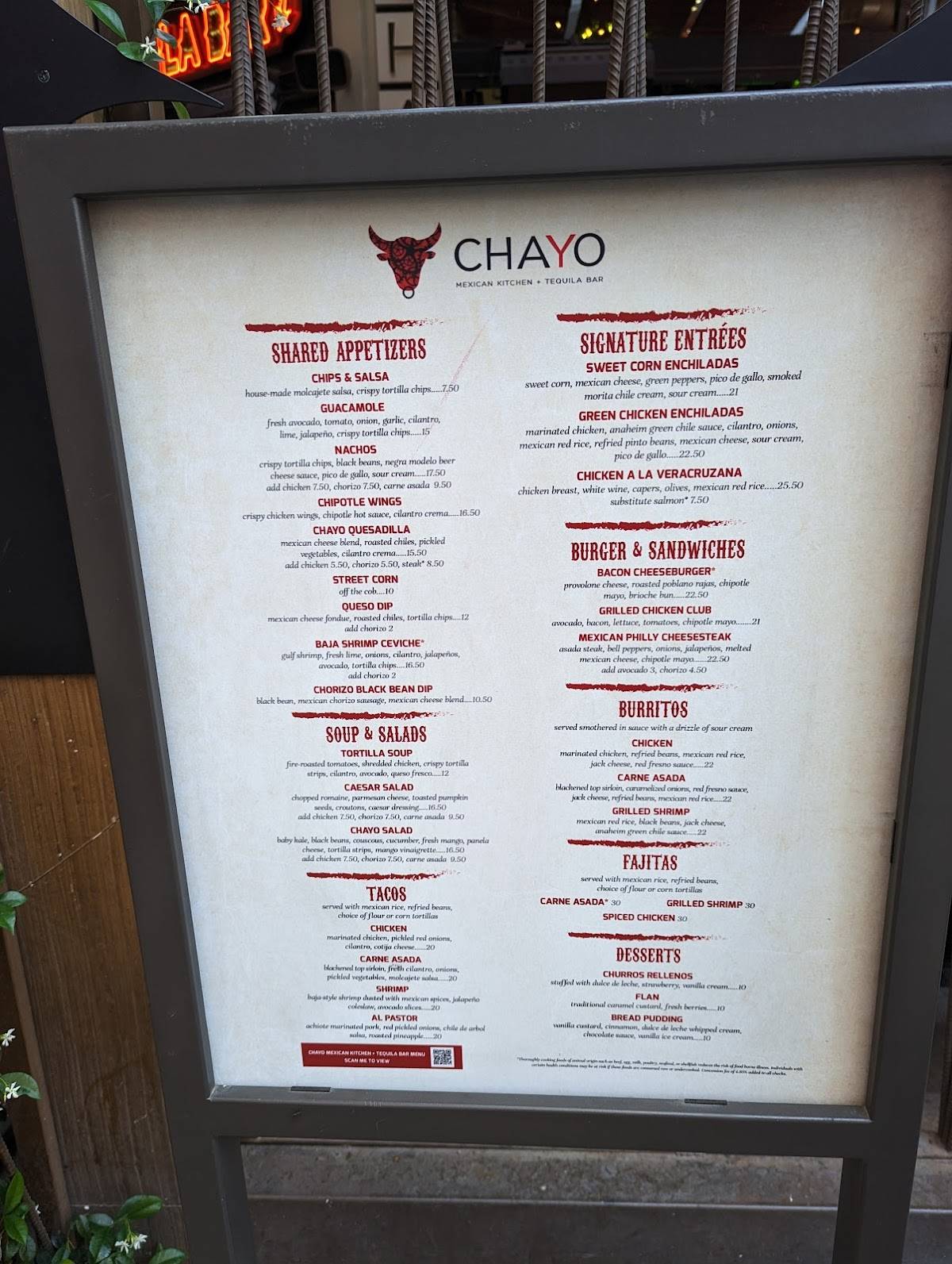 Menu at Chayo Mexican Kitchen + Tequila Bar, Las Vegas