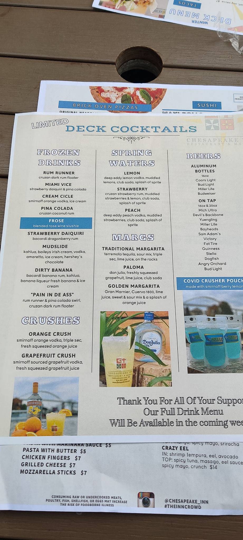 Menu at Chesapeake Inn Restaurant & Marina, Chesapeake City