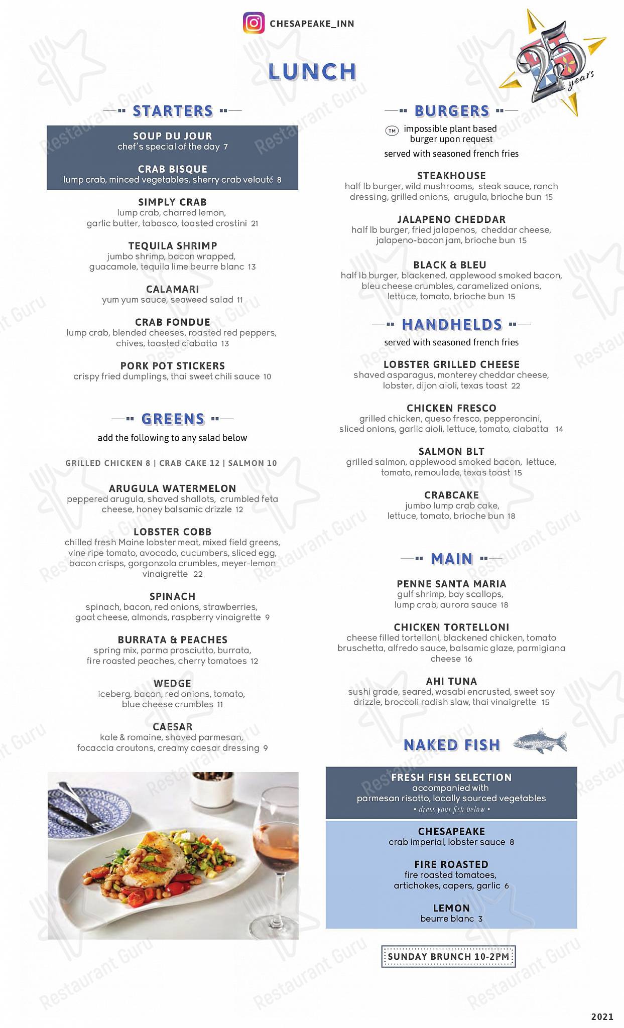 Menu at Chesapeake Inn Restaurant & Marina, Chesapeake City