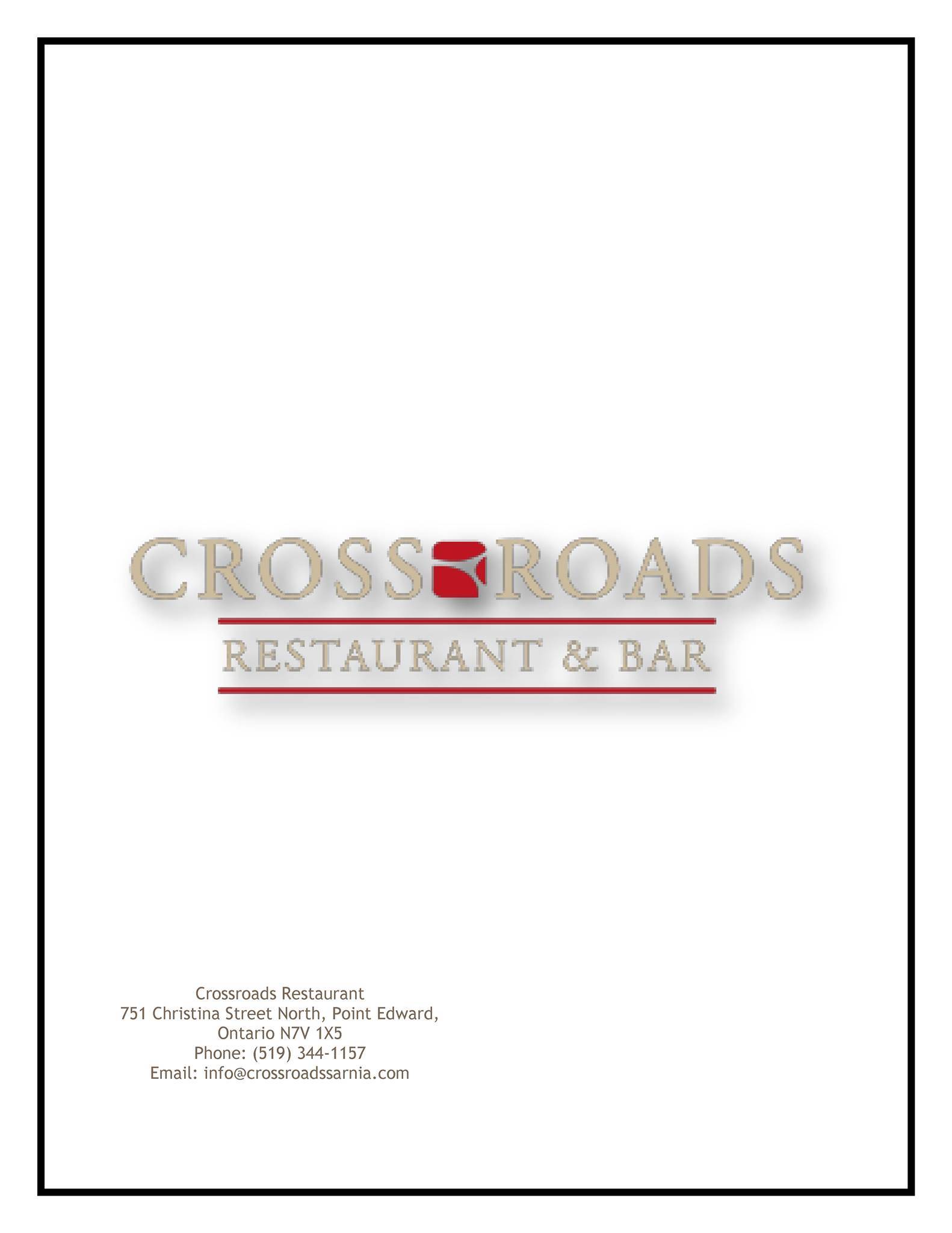 Menu at Crossroads Restaurant and Bar, Point Edward