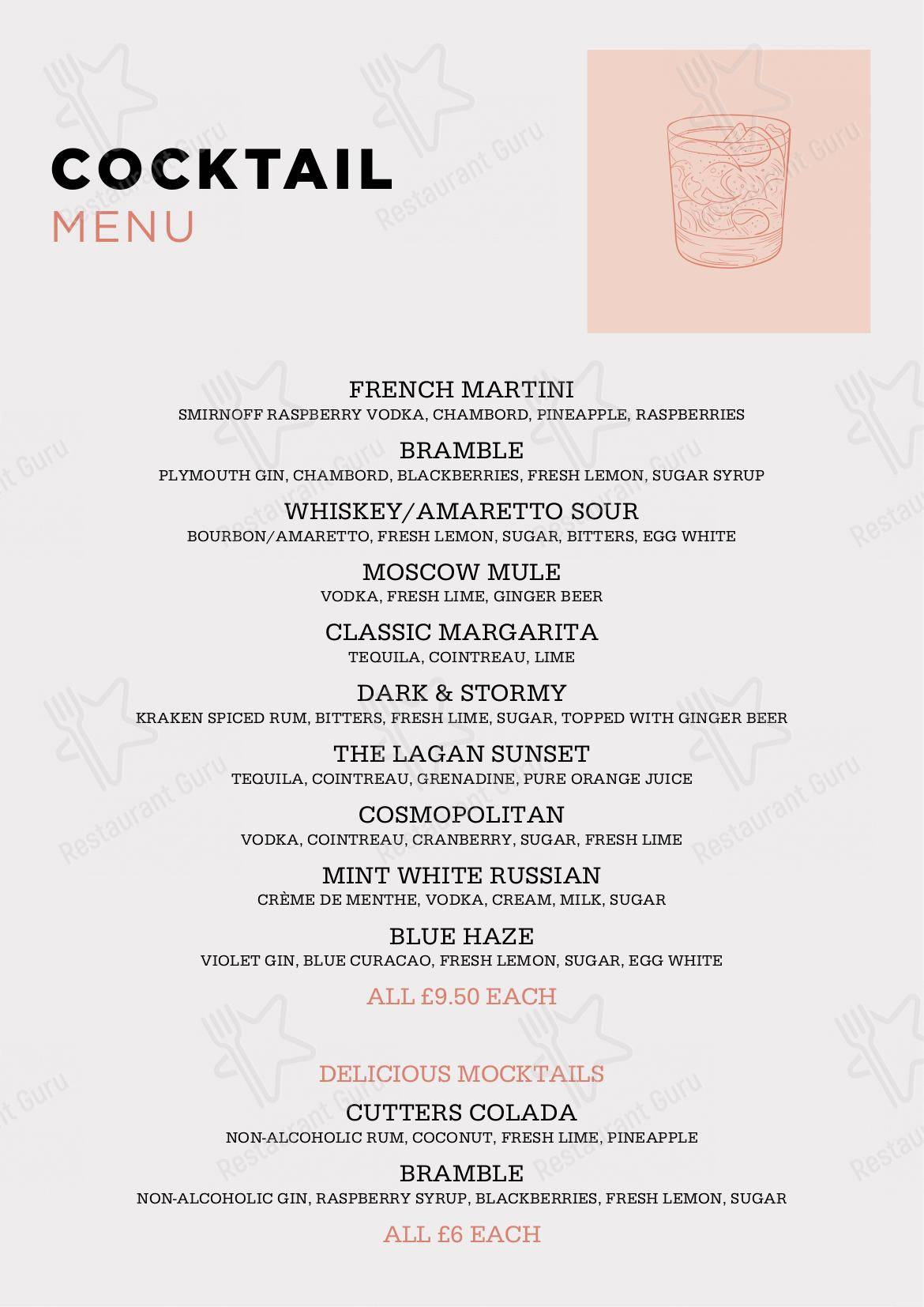 Menu at Cutters Wharf pub & bar, Belfast