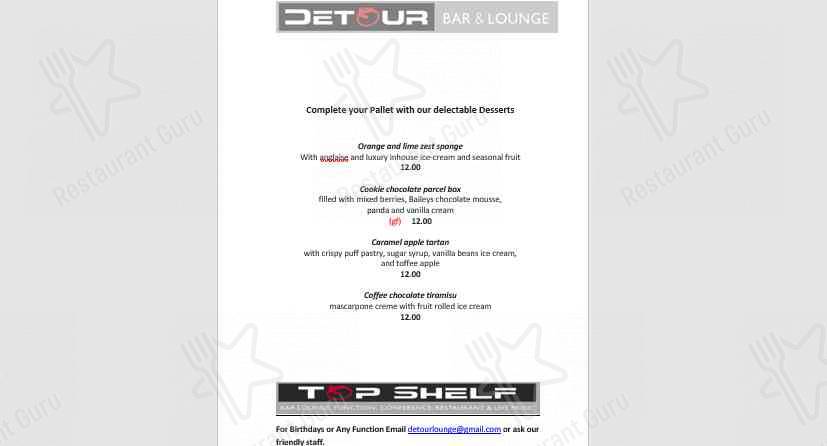 Menu at Detour Bar, Lounge And Restaurant, Whakatane