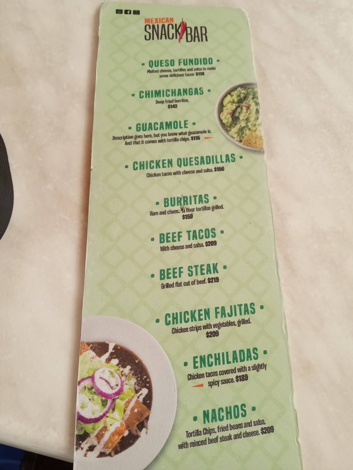 Menu at Eladio's Bar Progreso, Progreso