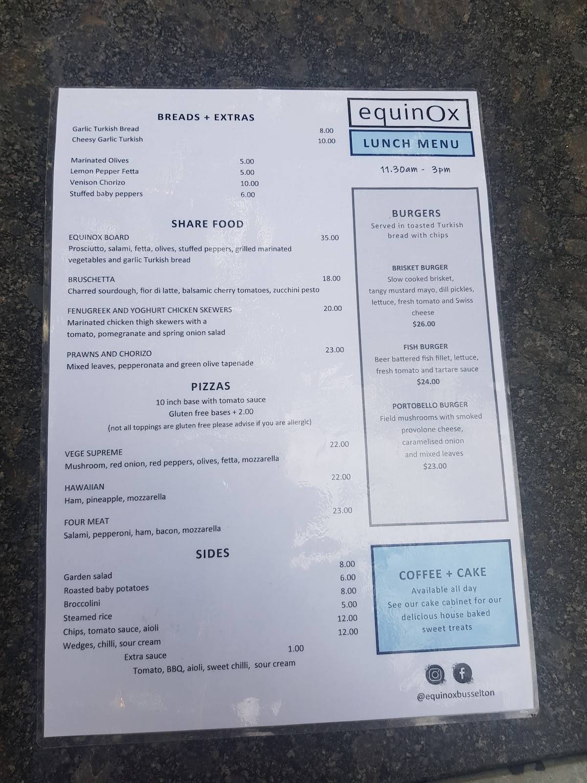 Menu at Equinox Restaurant & Bar, Busselton