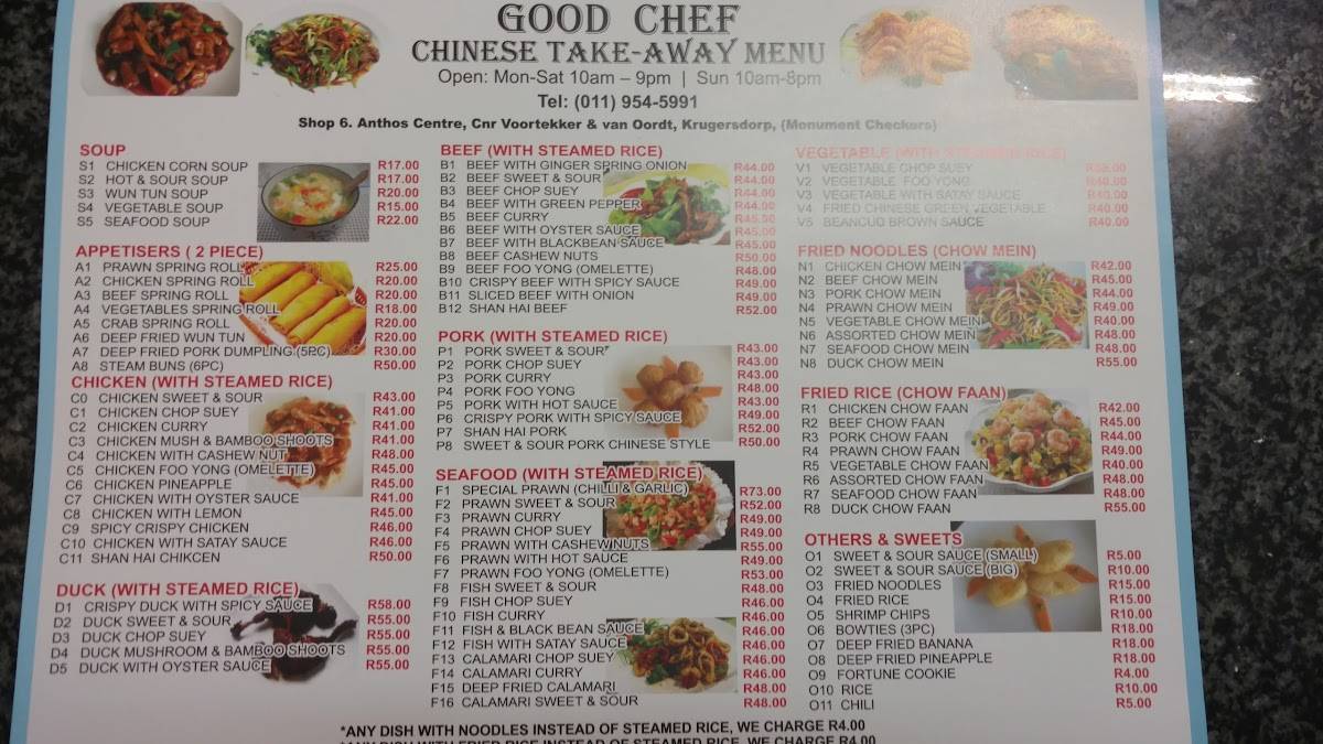Menu at Good Chef Chinese Take Away & Sushi Bar, Roodepoort, Shop 6
