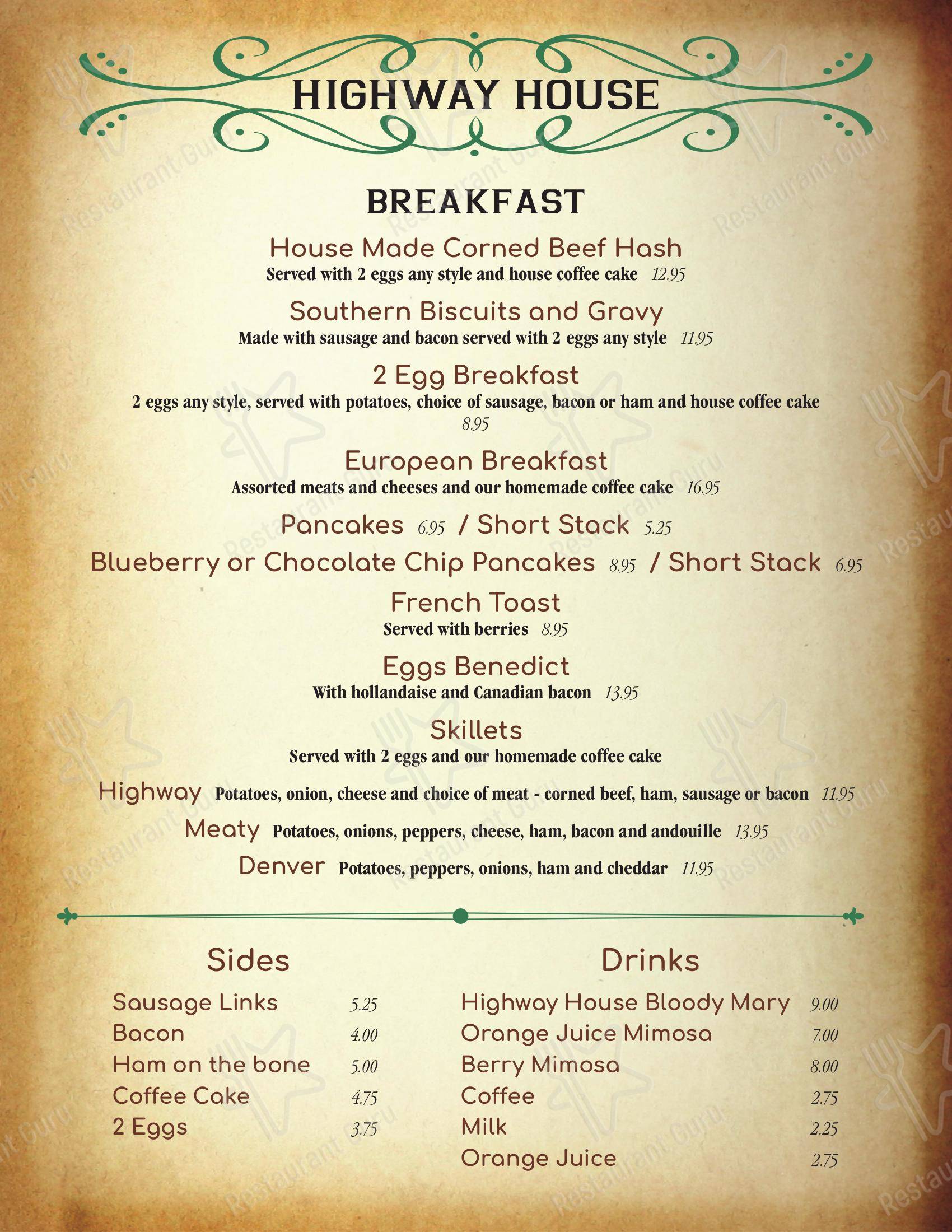 Menu at Highway House pub & bar, Chicago